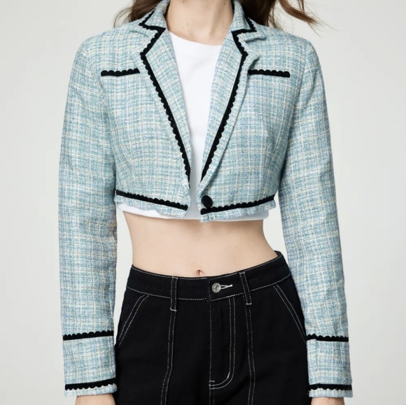 Cider | Jackets & Coats | Cider Lady In Blue Tweed Crop Jacket | Poshmark